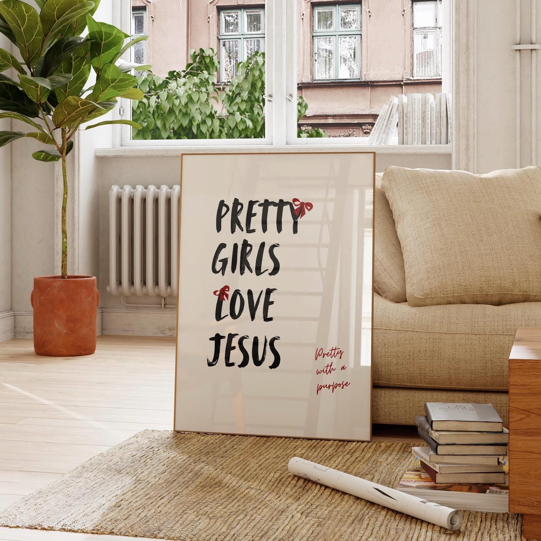 Pretty Girls Love Jesus Print, Christian Wall Art for Women, Modern ...