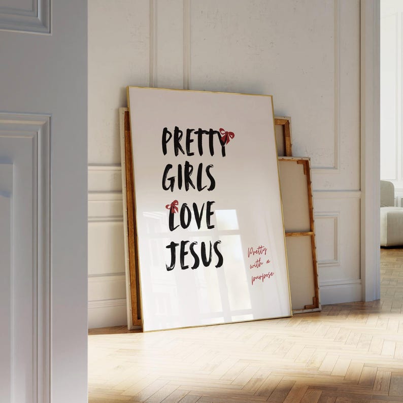 Pretty Girls Love Jesus Print, Christian Wall Art for Women, Modern ...