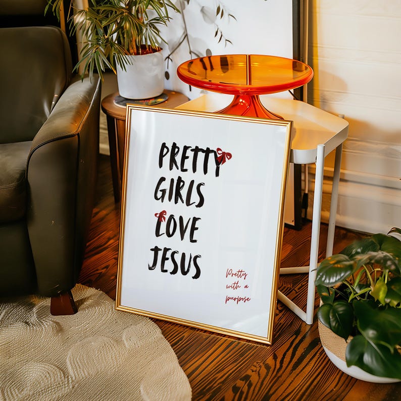 Pretty Girls Love Jesus Print, Christian Wall Art for Women, Modern ...