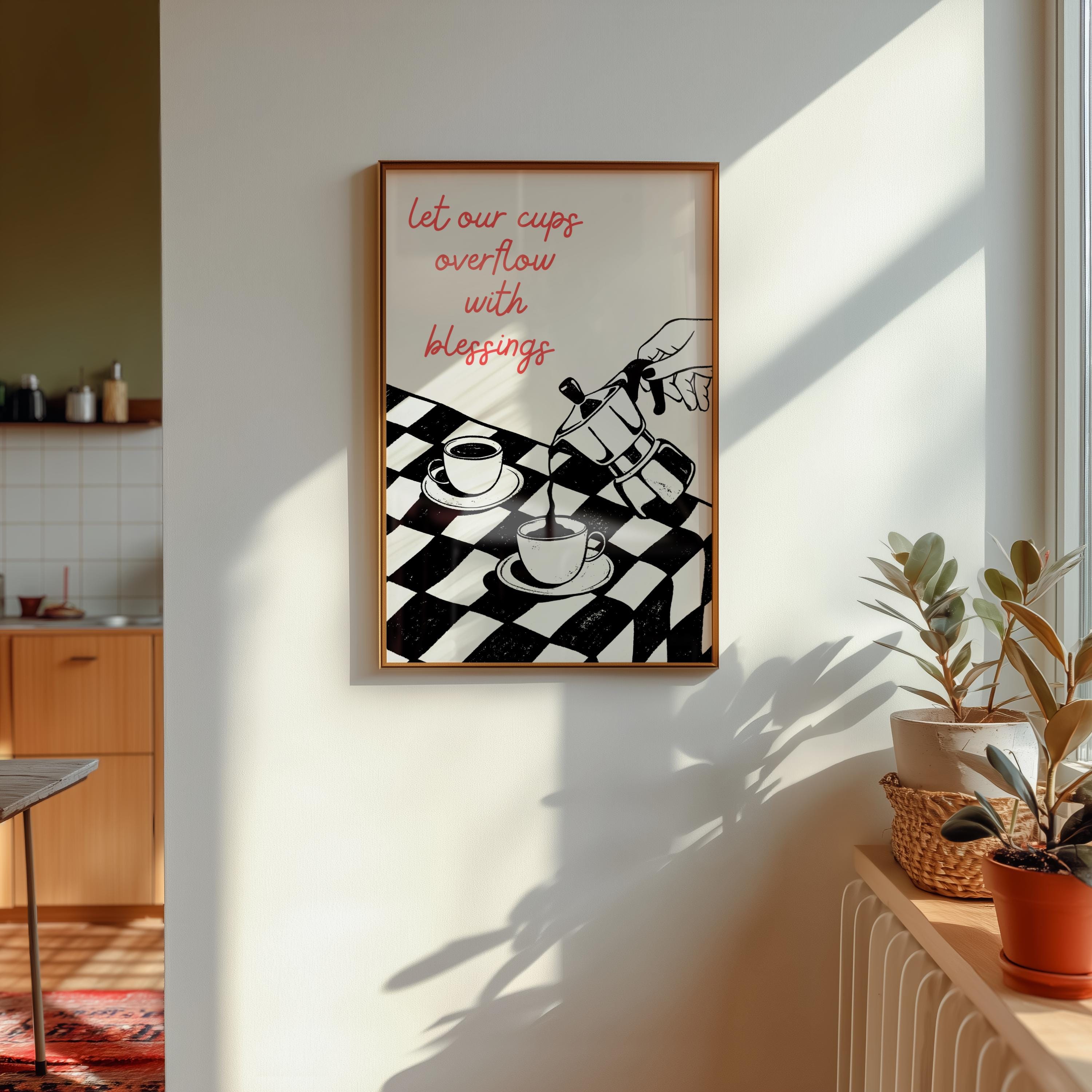 Let Our Cups Overflow With Blessings – Coffee Print, Psalm 23 Art ...