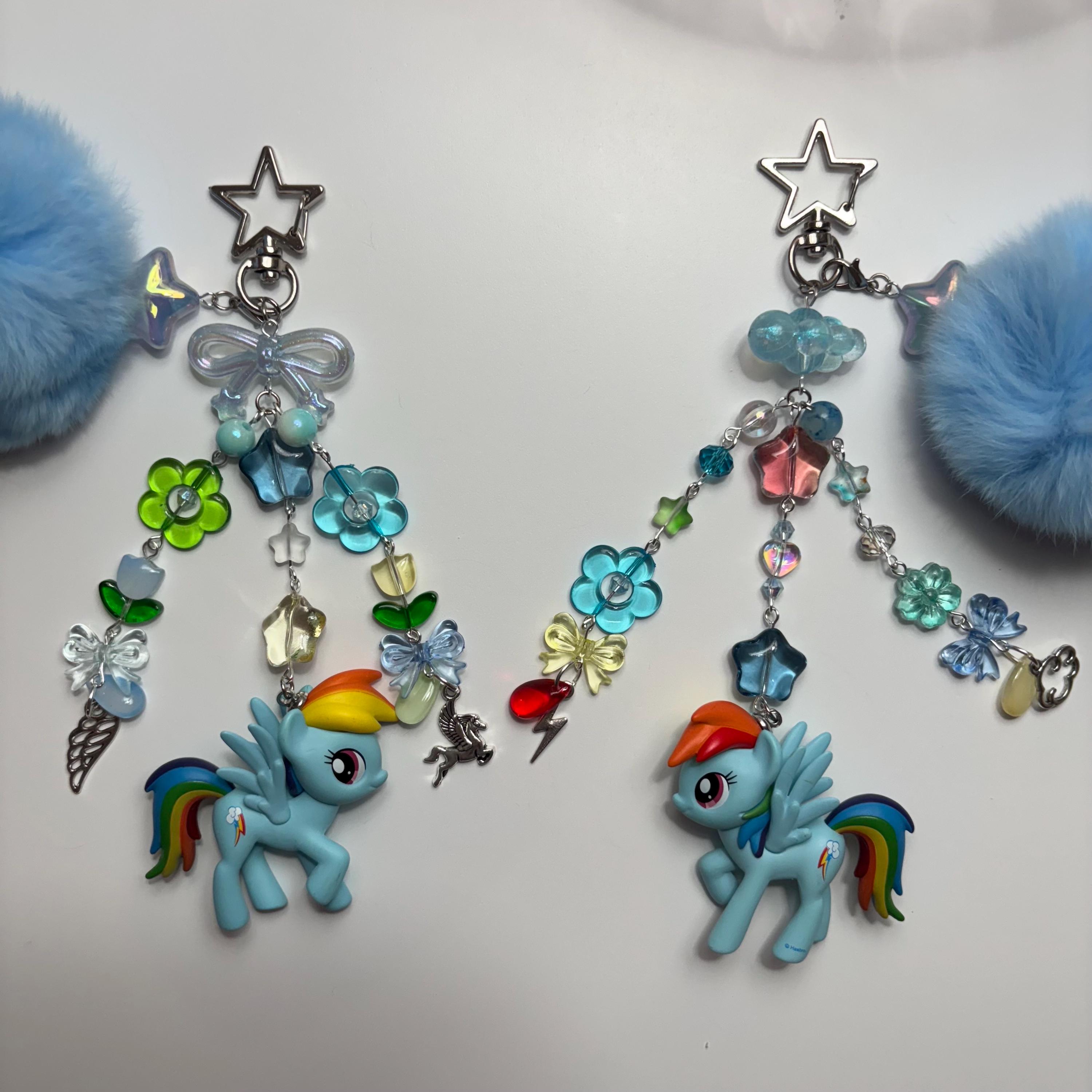 Rainbowdash My Little Pony Keychain With Star Clasp and Pompom - Etsy