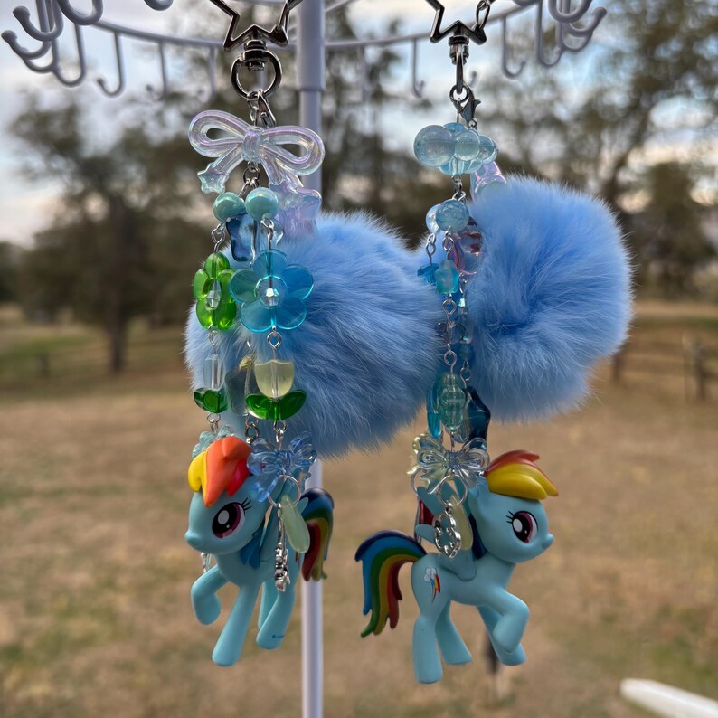 Rainbowdash My Little Pony Keychain With Star Clasp and Pompom - Etsy