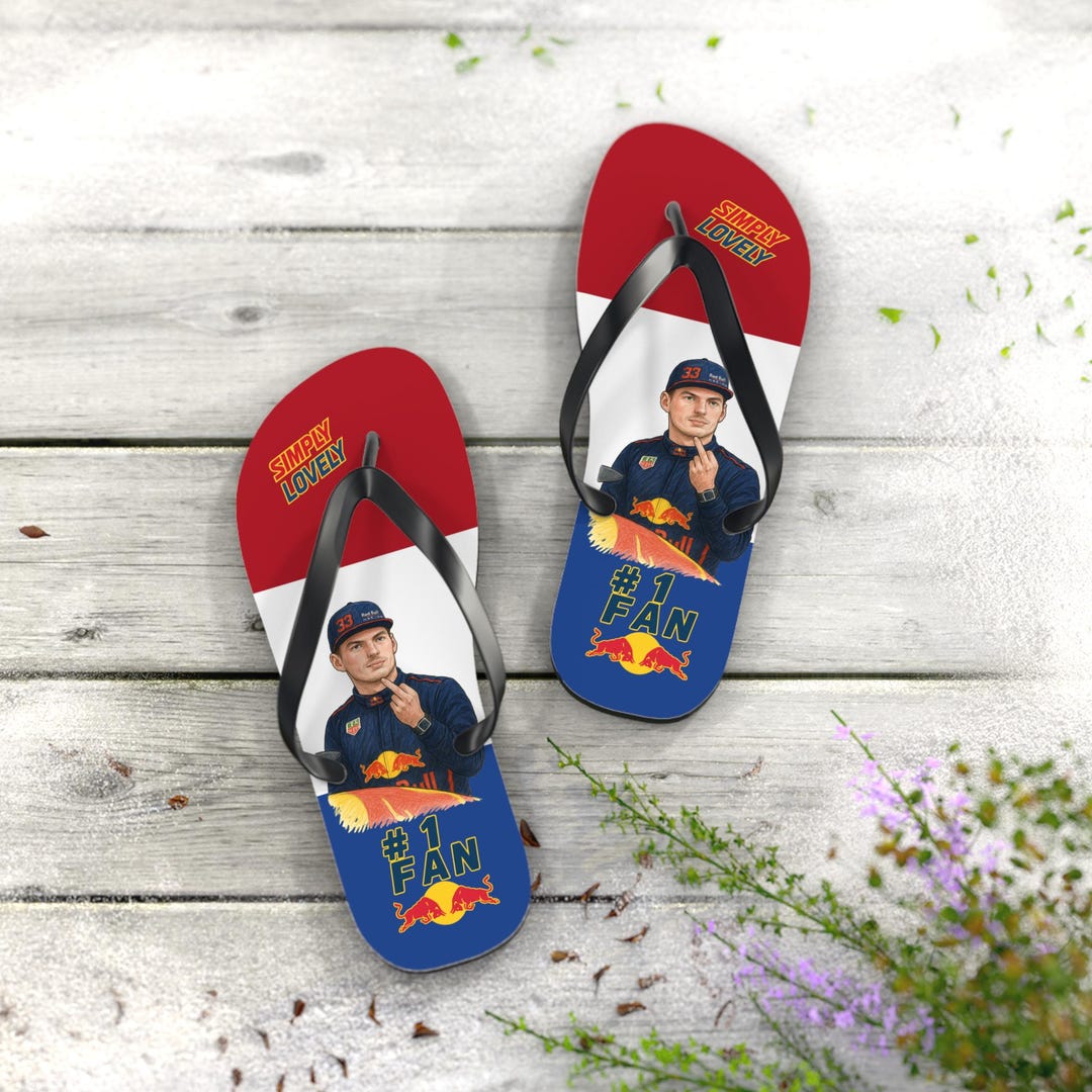 Max Verstappen Middle Finger Red Bull Racing Flip Flops | Racing ...