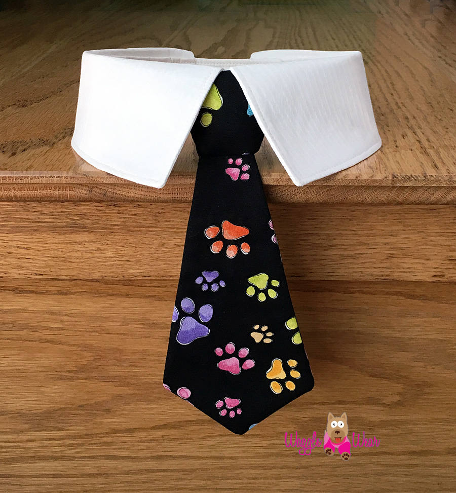 Black Dog Tie with Colorful Paw Prints Dog Bow Tie Dog Neck | Etsy