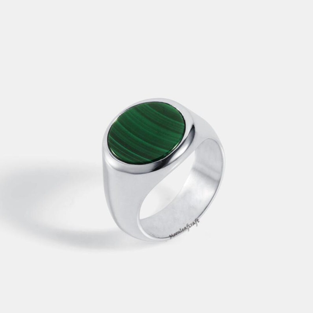 Green Malachite Signet Ring in 925 Sterling Silver, Handmade Gemstone ...