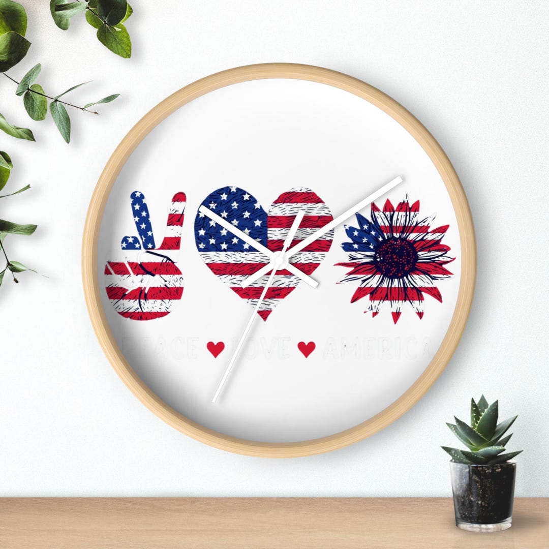 Americana Wall Clock - Peace, Love, and Patriotism Decor, Rustic Home ...