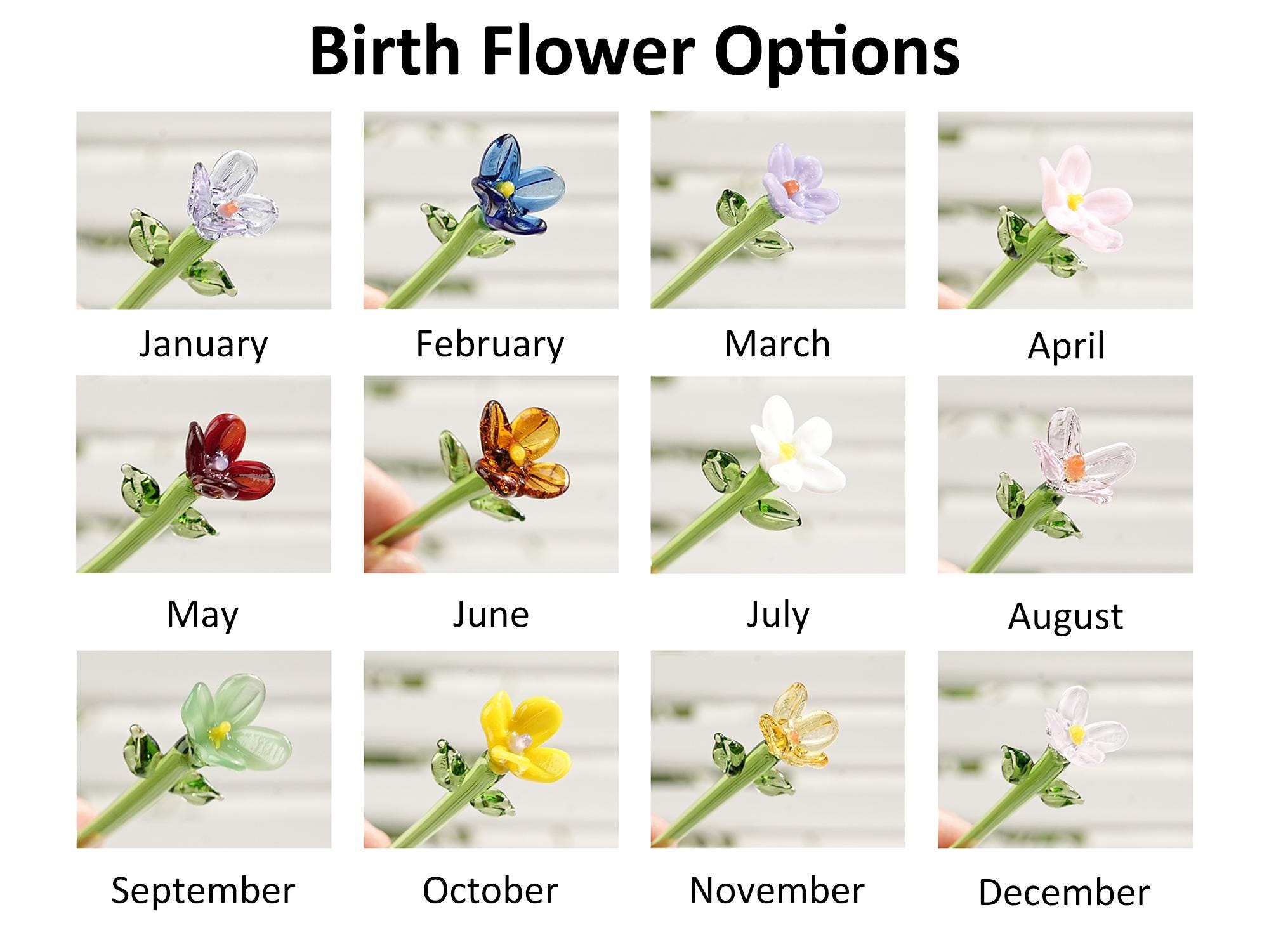 Mini Birth Month Glass Flower Bouquet Set,handmade Glass Birth Flowers ...
