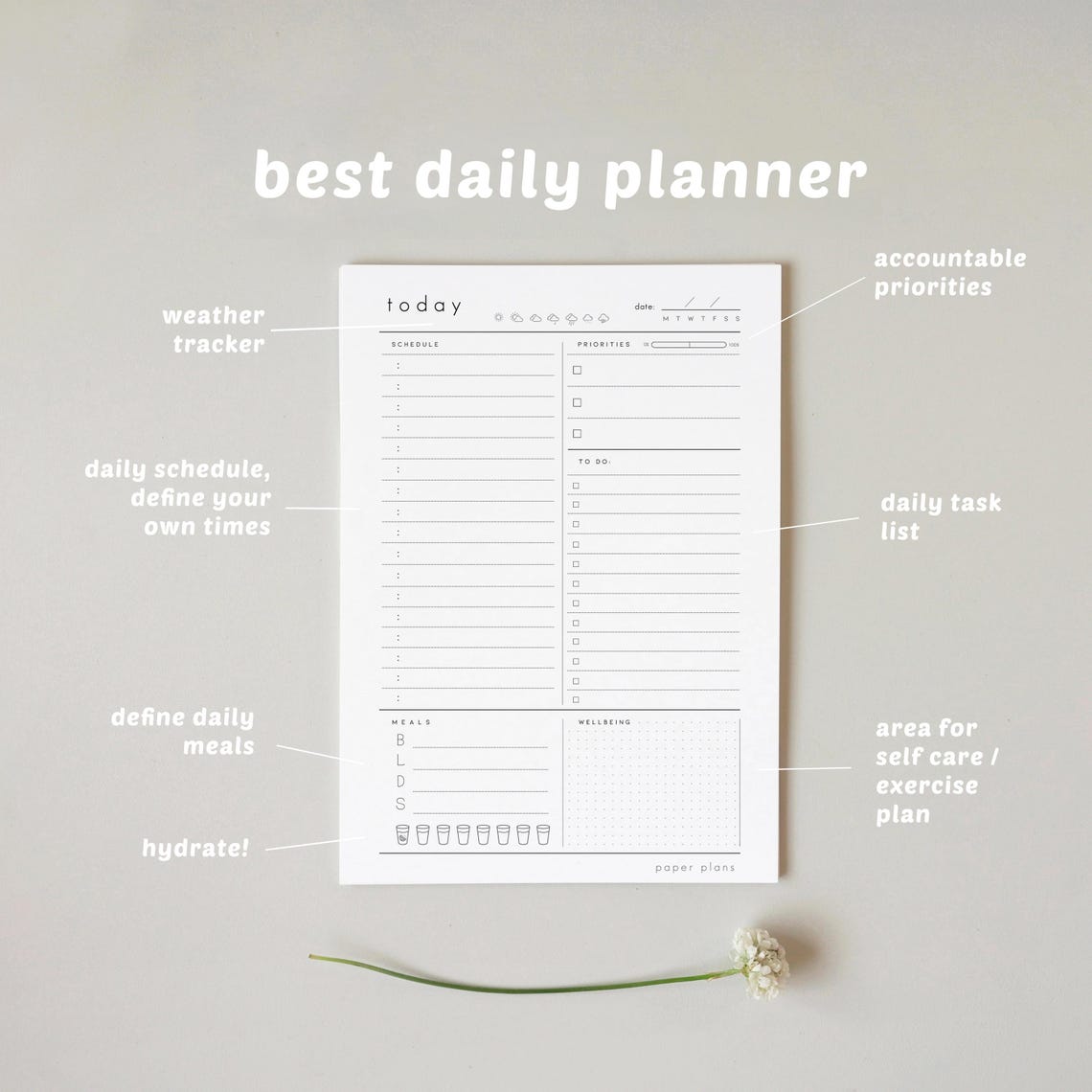 Minimalist Daily Planner Printable: To-do List, Productivity, Schedule ...