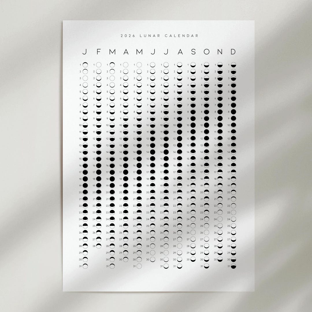2026 Lunar Calendar : Moon Cycles Tracker, Moon Phases, Minimalist ...