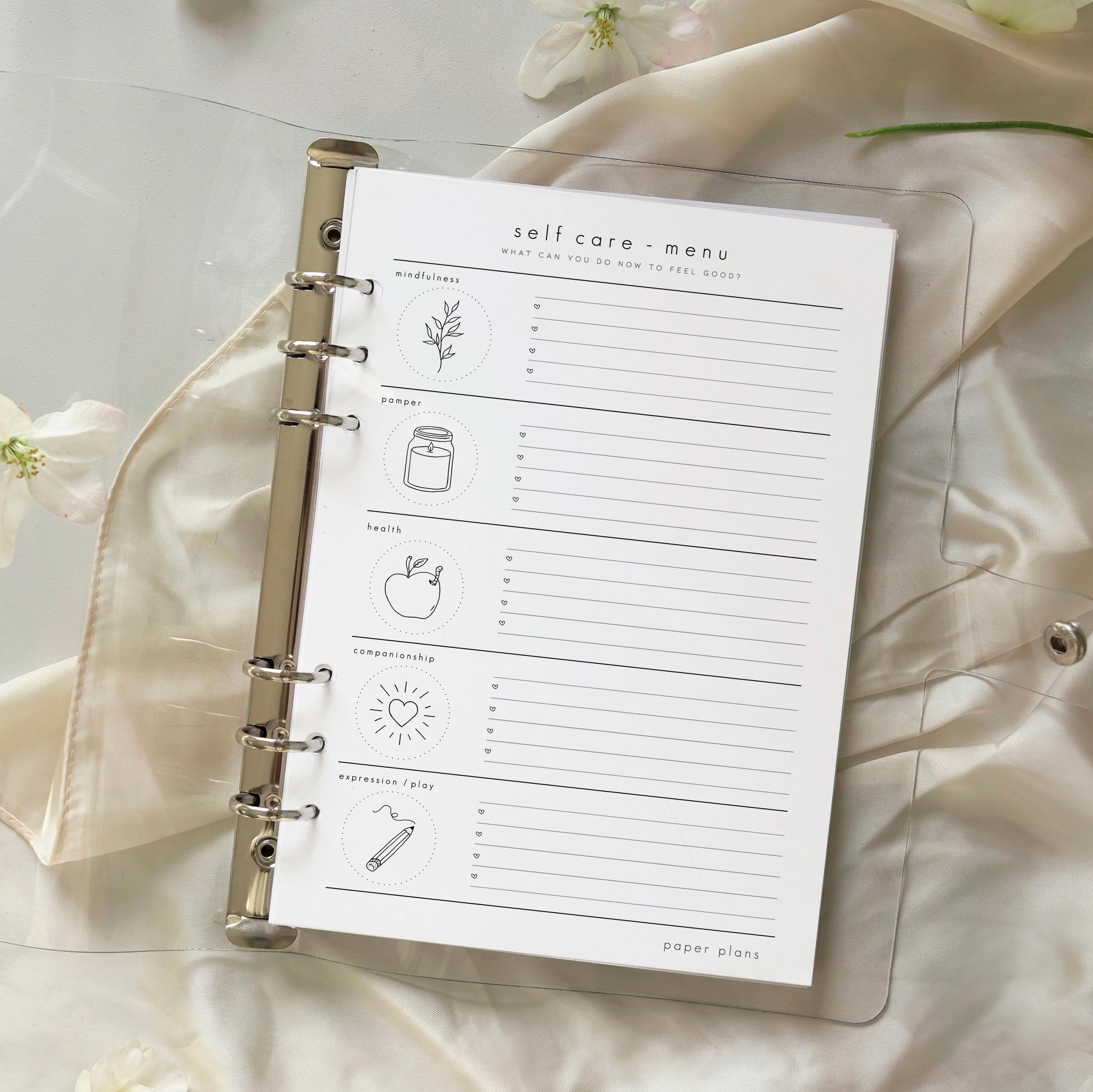 Self Care Menu - Wellness Checklist - Self Care Journal Tracker ...