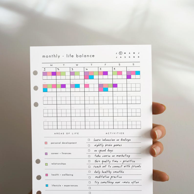 Life Balance Planner: Monthly Tracker, Areas of Life, Wellness Journal ...
