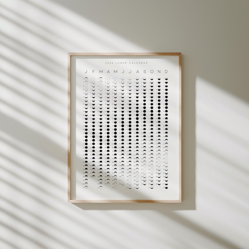 2026 Lunar Calendar : Moon Cycles Tracker, Moon Phases, Minimalist ...