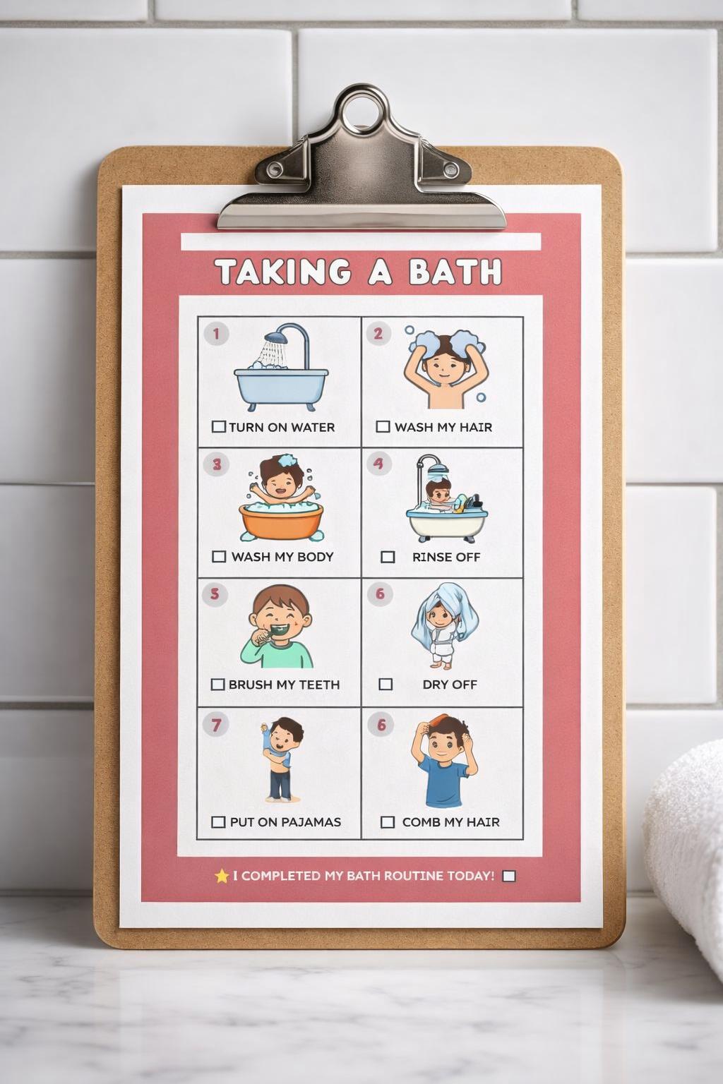 Take a Bath Chart Printable, Kids Bath Time Reward Chart, Weekly Bath ...