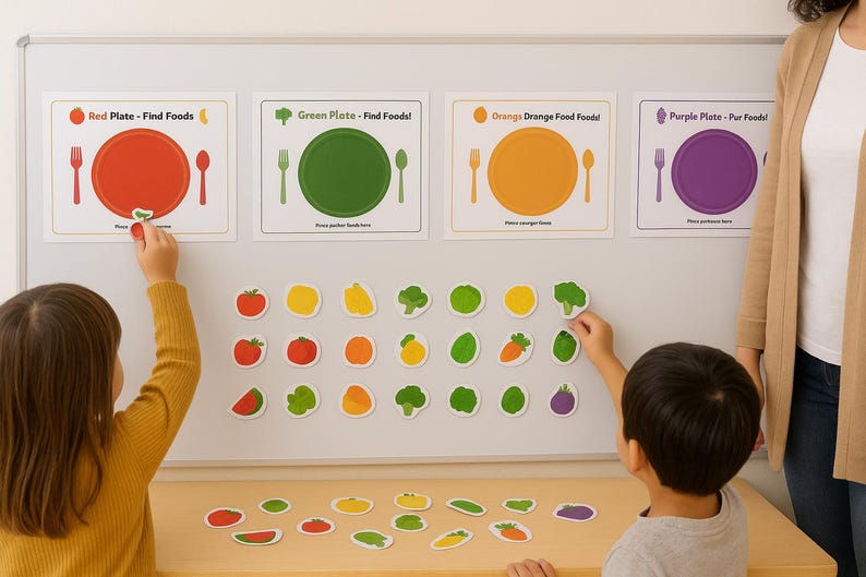 Color Sorting Food Plates Activity for Kids – Cut and Paste Printable ...
