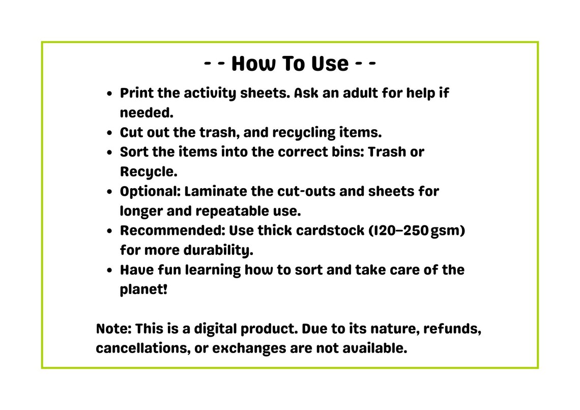 Kids Recycling Sorting Activity Printable | Trash Vs Recycle Cut and ...