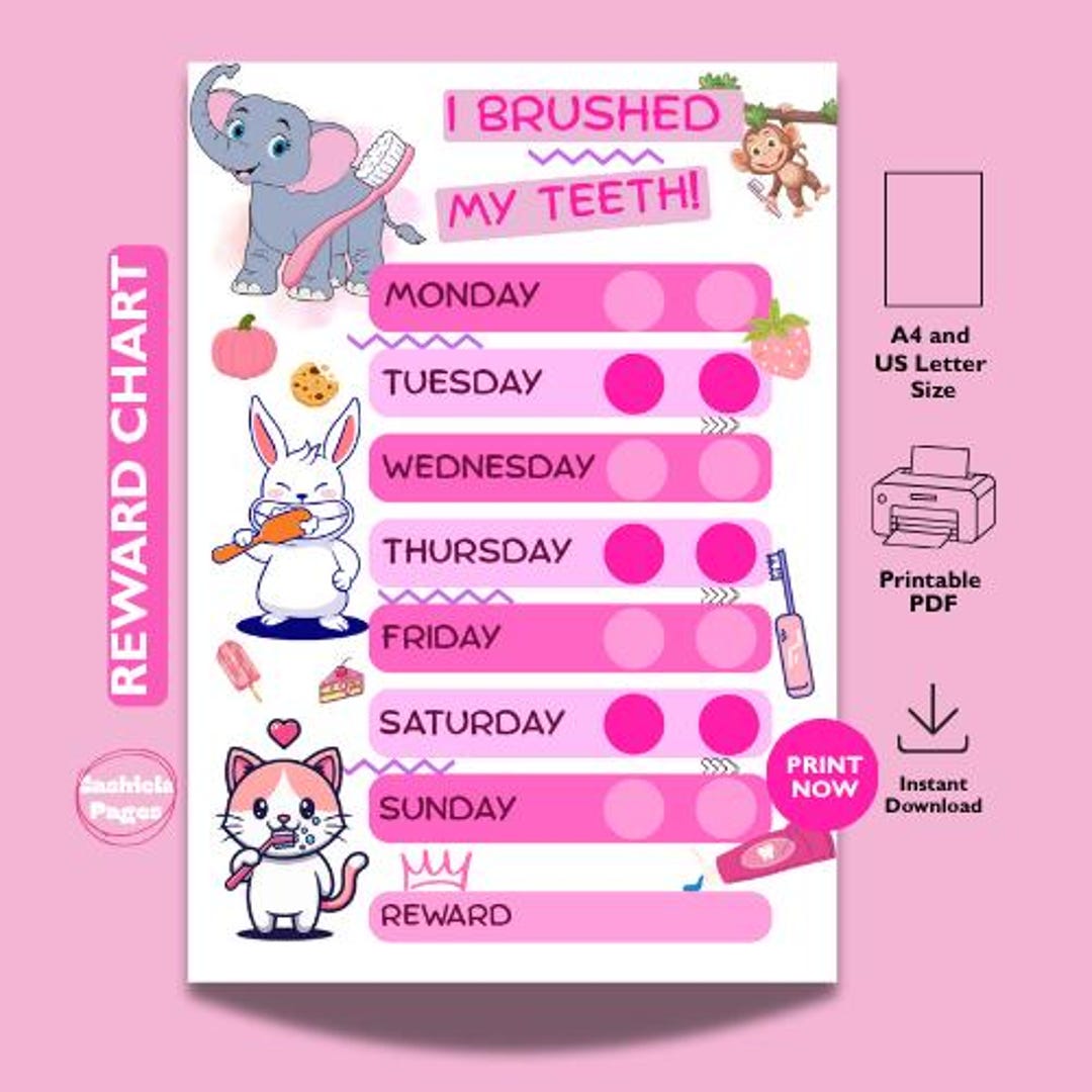 Kids Brushing Teeth Chart | Printable Reward Tracker (PDF) - Etsy