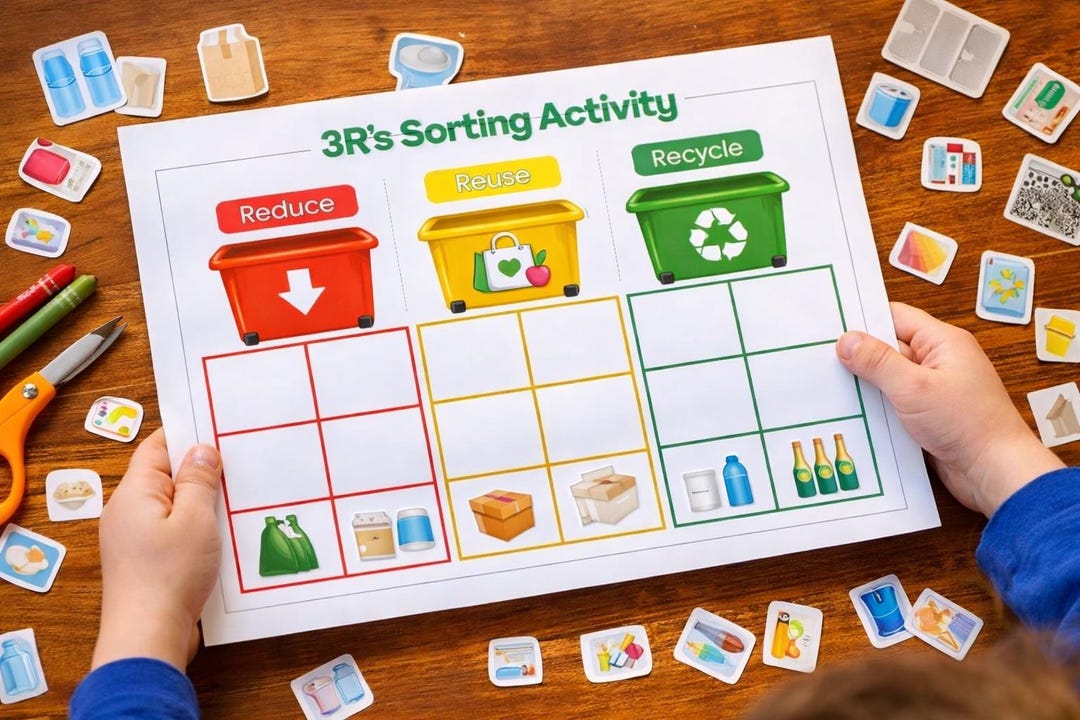 Reduce Reuse Recycle Sorting Activity | 3rs Cut and Paste Printable ...