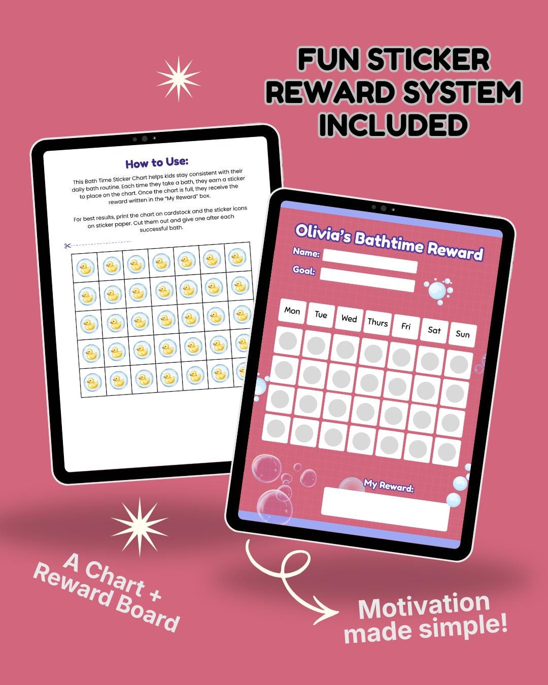 Take a Bath Chart Printable, Kids Bath Time Reward Chart, Weekly Bath ...