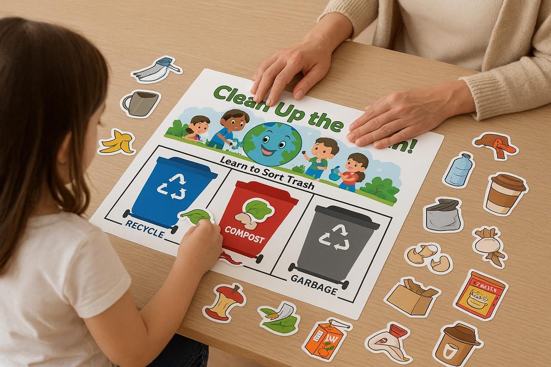 Kids Recycling Sorting Bins Activity | Earth Day Preschool Printable ...