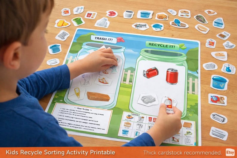 Kids Recycling Sorting Activity Printable | Trash Vs Recycle Cut and ...