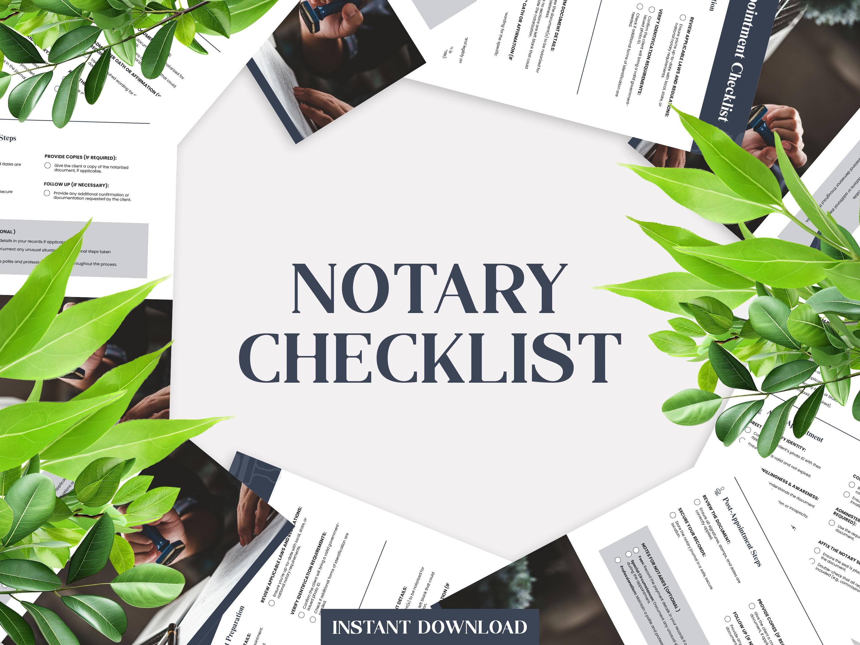 Editable Notary Appointment Checklist • Mobile Notary Process Tracker ...