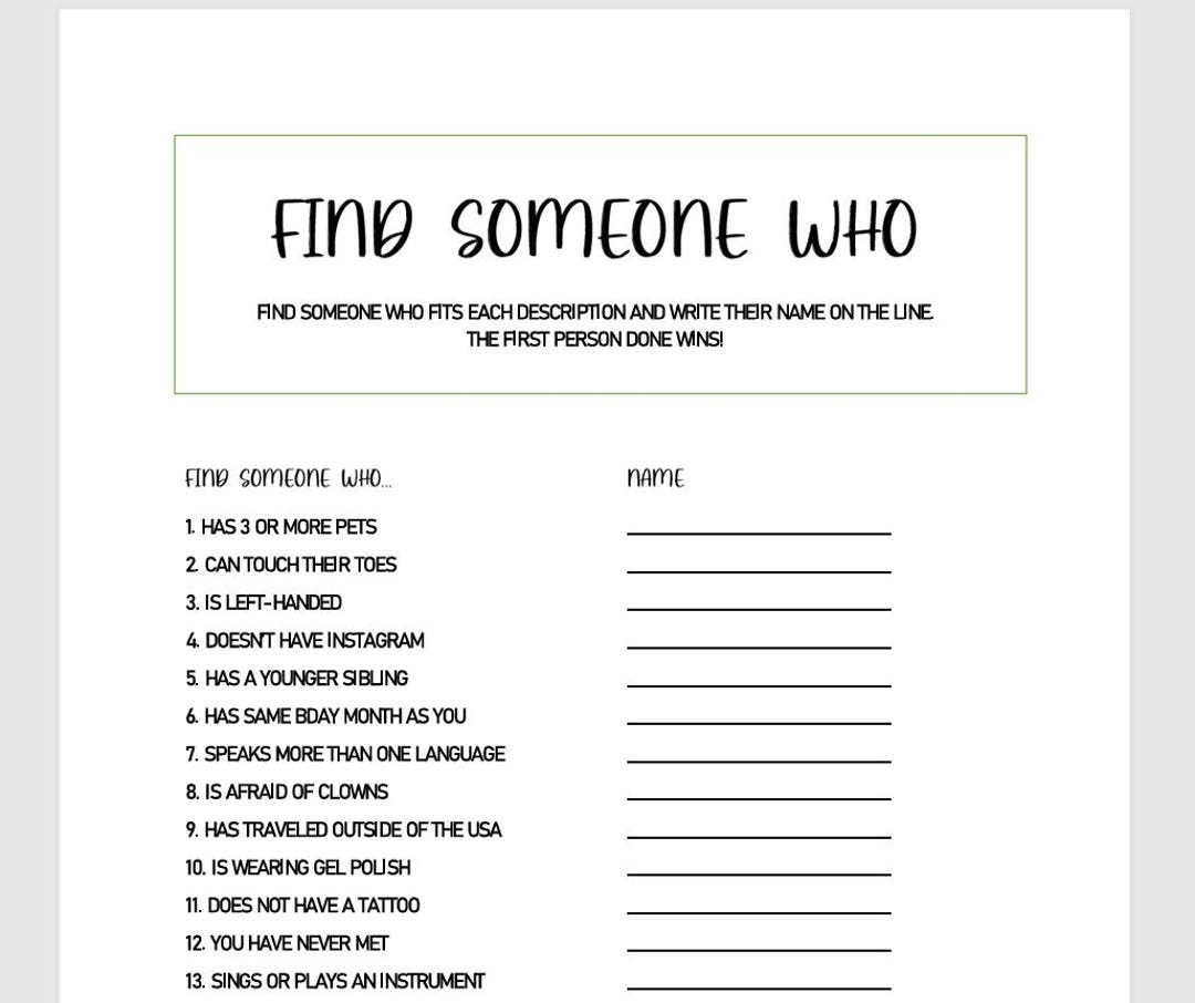 Find Someone Who -- Icebreaker Game for Large Groups - Etsy Canada
