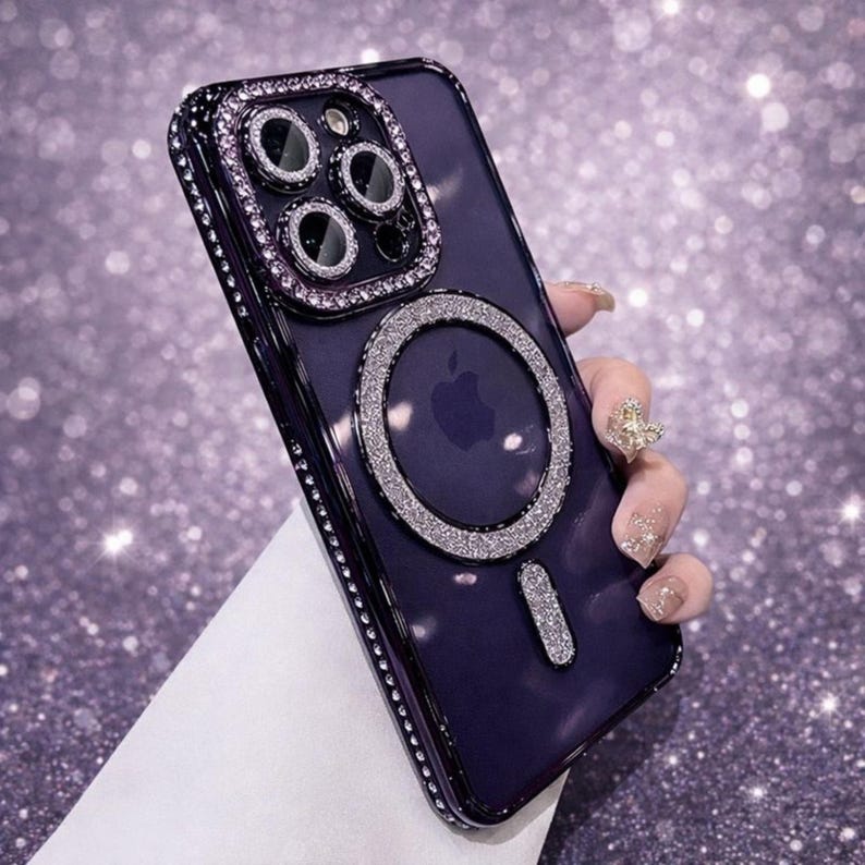 Glamorous Glitter Diamond iPhone Case With Wireless Charging Bumper for ...