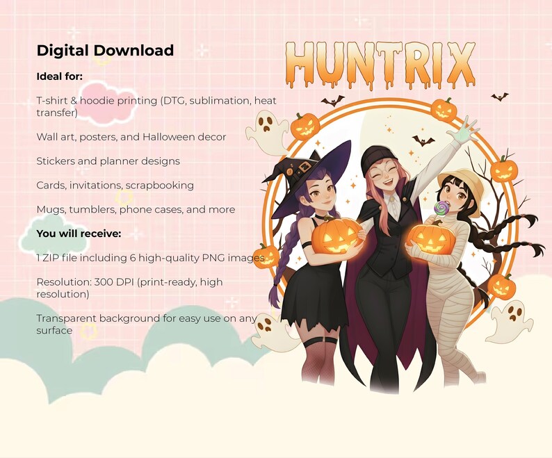 Spooky Huntrix Halloween PNG, Kpop Demon Hunters Clipart, Saja Girls ...