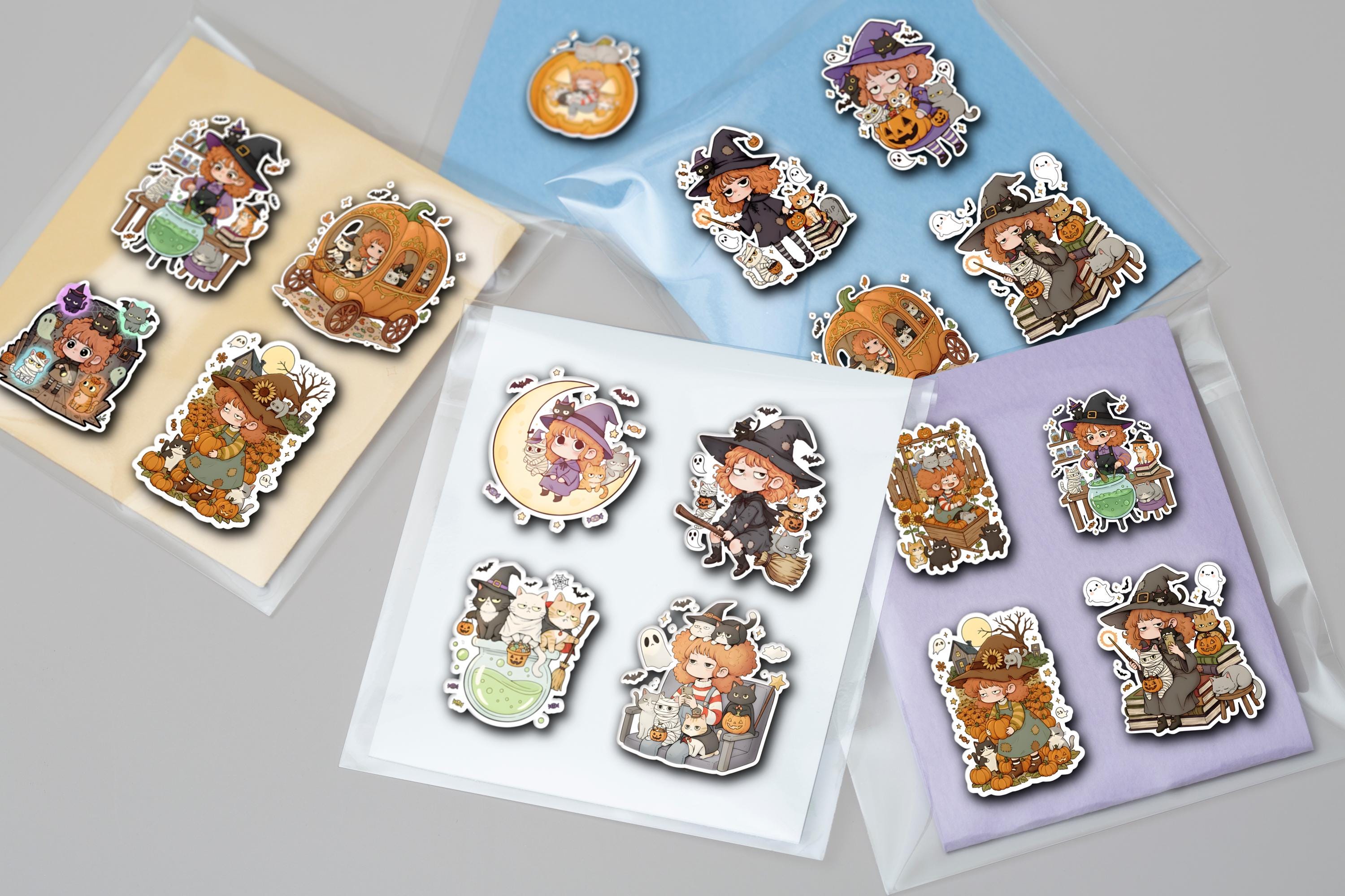 Halloween Witch & Cats PNG Clipart: Spooky Fall Illustration - Etsy