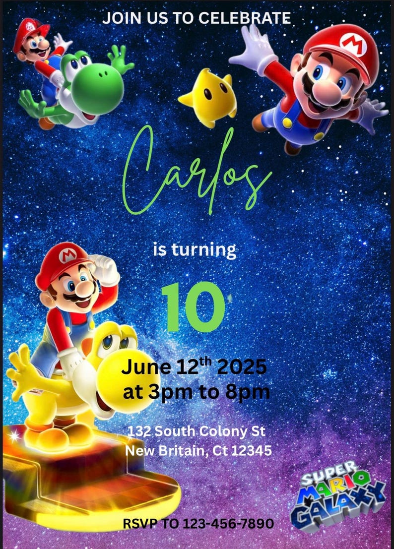 Mario Galaxy Invitation - Etsy
