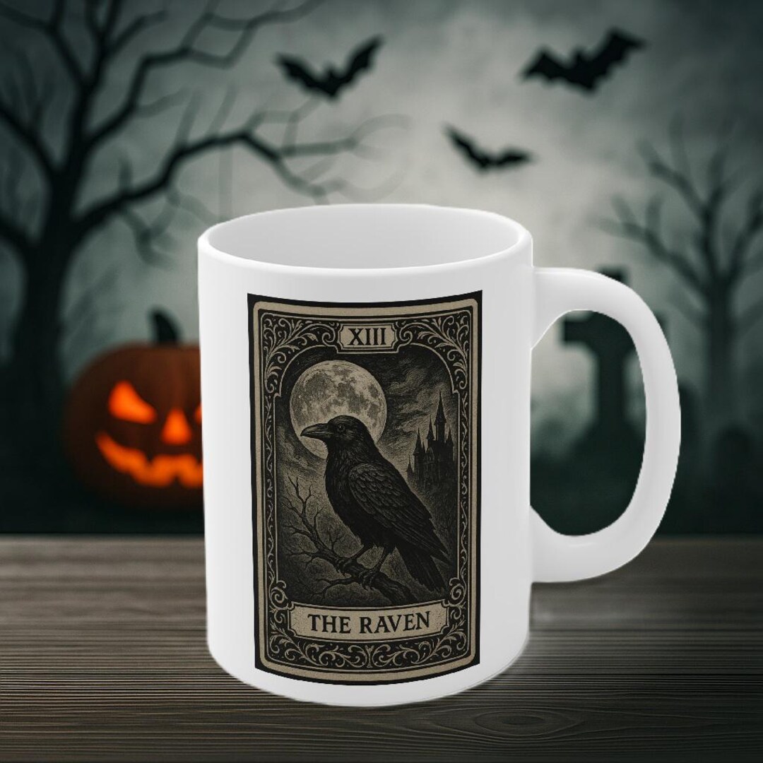 Raven Tarot Card Mug: Gothic Witchy Coffee Cup for Mystics - Etsy