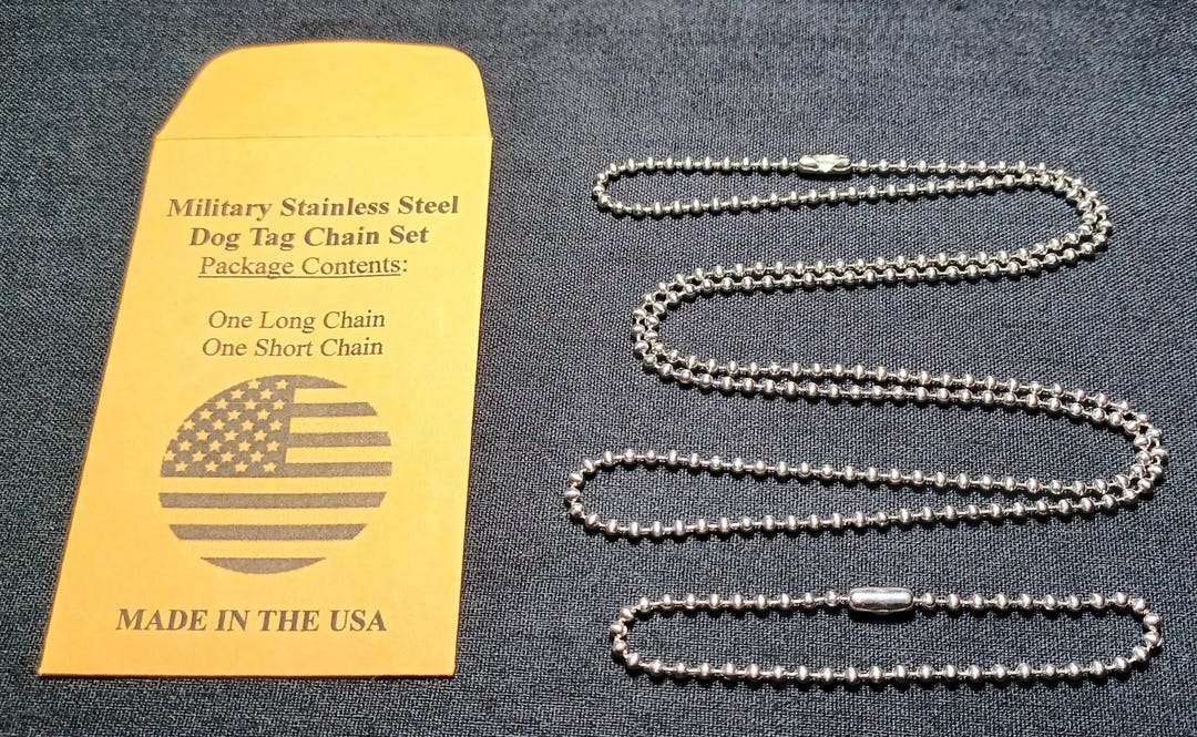 Military Dog Tag Chain 2.4mm Ball Bead Necklace Set (1 Long & 1 Short ...