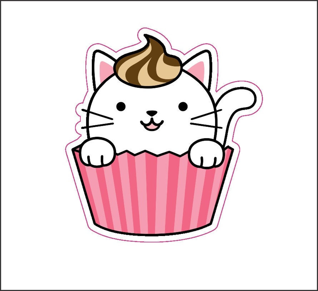 Cupcake Cat Vinyl Sticker, Cute Sticker, Tumbler Sticker, Laptop ...