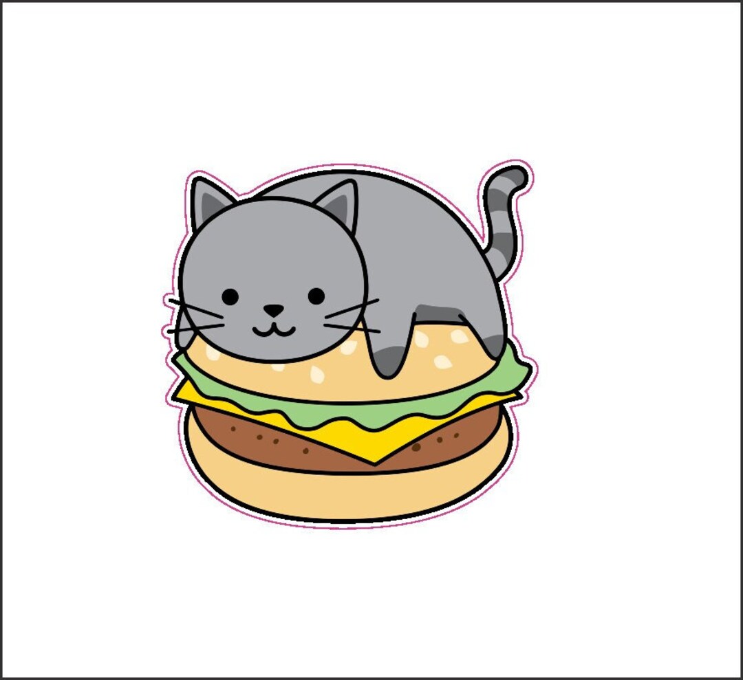 Burger Cat Vinyl Sticker, Fun Sticker, Tumbler Sticker, Laptop Sticker ...