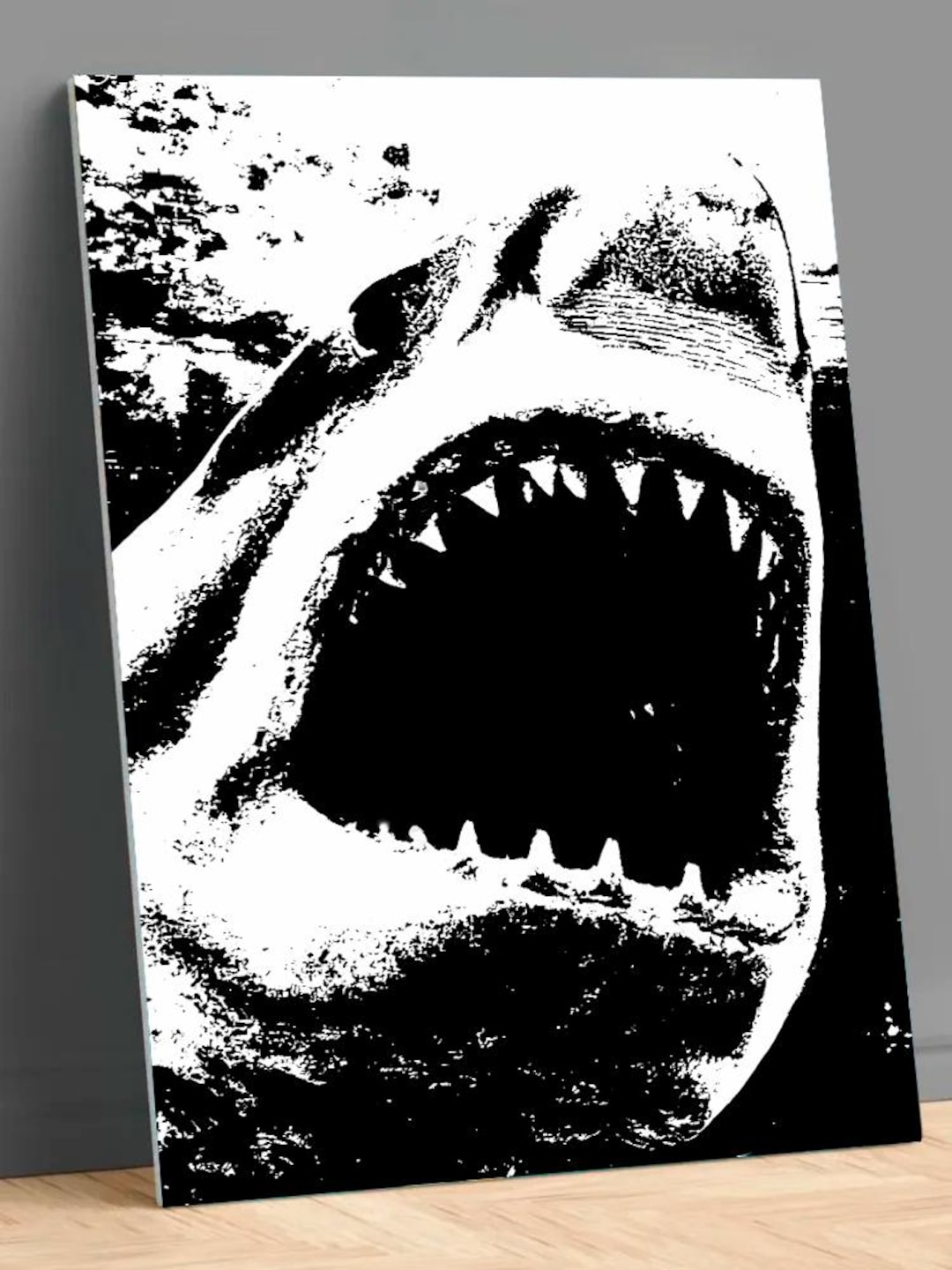Poster Shark Jaws Schwarz & Weiß | Tolle weiße Ocean Art | Stippling ...