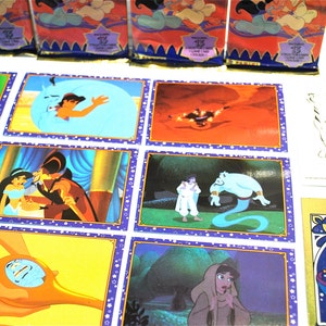 4 Packs Disney's Aladdin Trading Cards & Stickers Princess Jasmine Walt ...