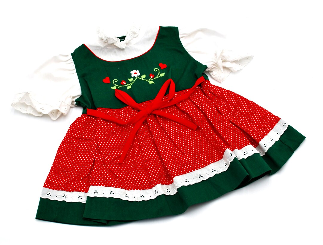 Baylis Brothers Vintage Girls Dress Size T2 Red & Green With ...