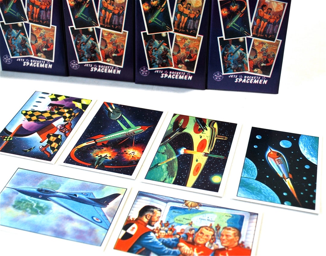 4 Packs Jets, Rockets, & Spacemen Trading Cards 1950's Space Art NASA ...