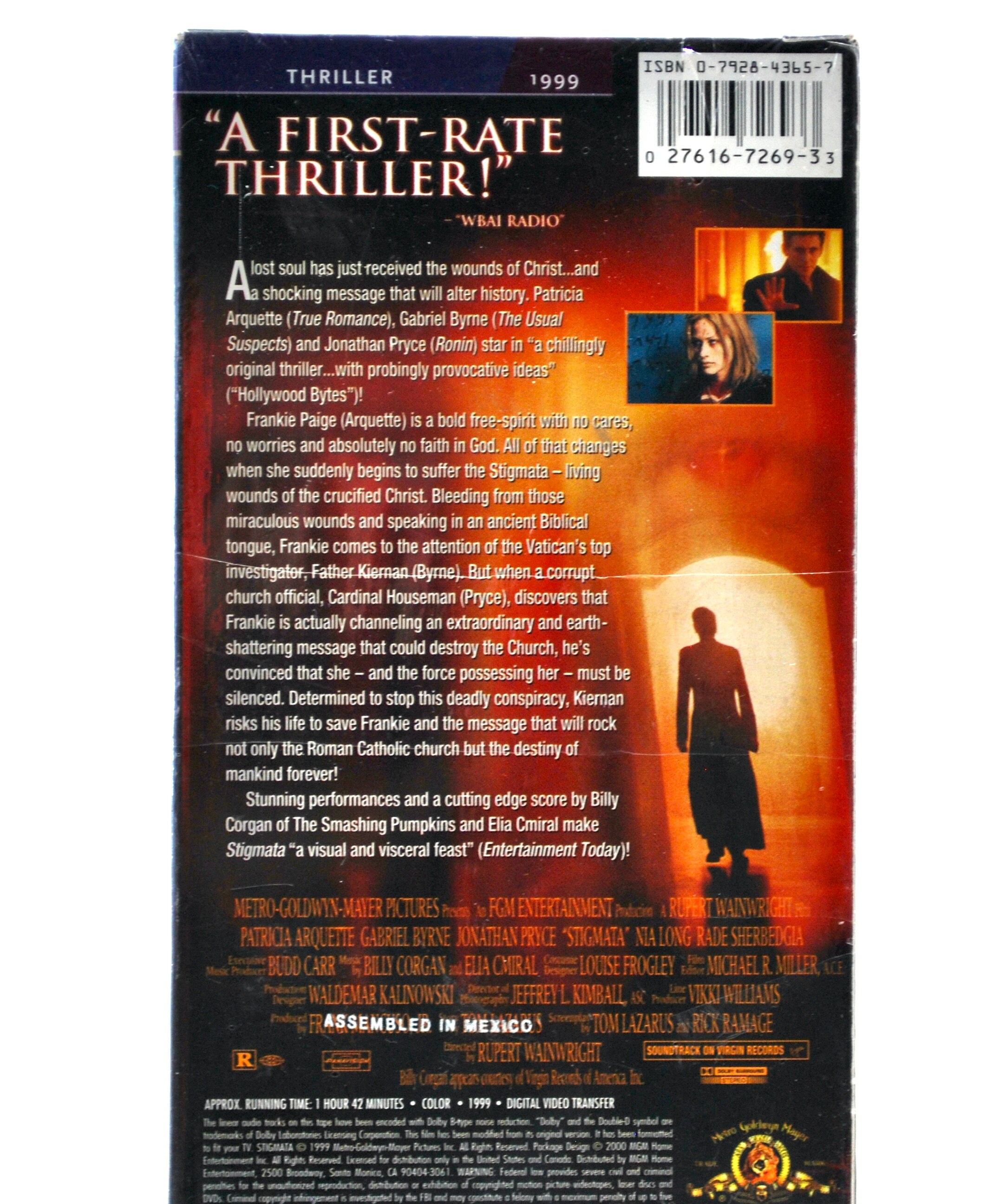 Stigmata Sealed VHS MGM Horror Video Tape Patricia Arquette & Gabriel ...