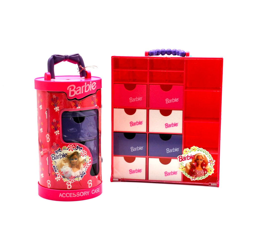 Vintage Barbie Accessory Cases Round Case & Storage Case With Drawers ...