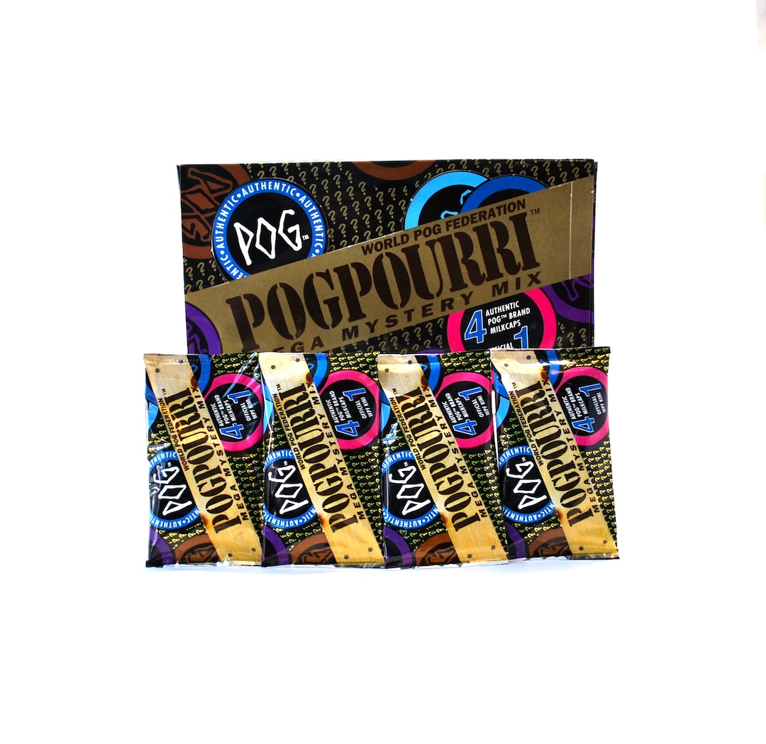 4 Pogpourri Mega Mystery Pog Packs Milk Caps & WPF KINI 1994 Black Pack ...