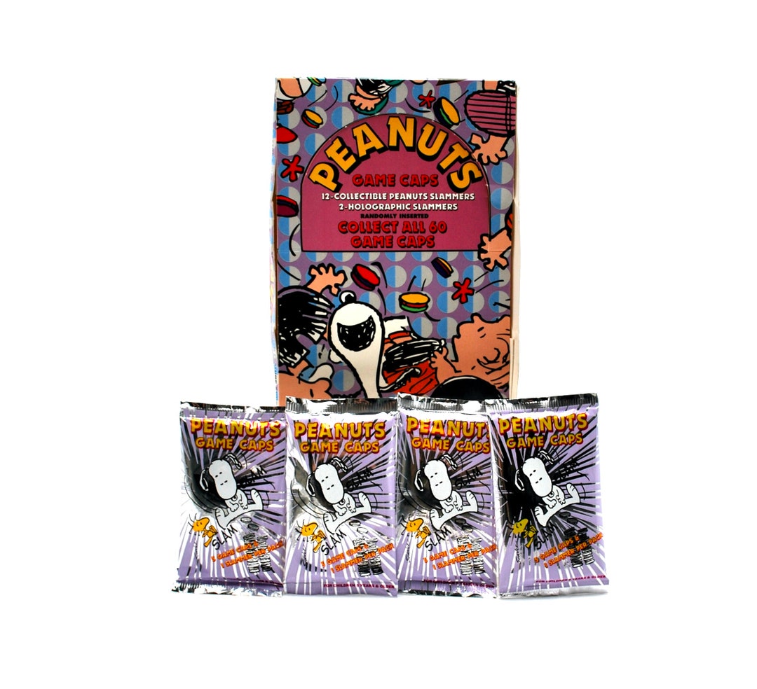 4 Packs Peanuts Game Caps 5 Pogs & 1 Slammer per Pack Snoopy, Charlie ...