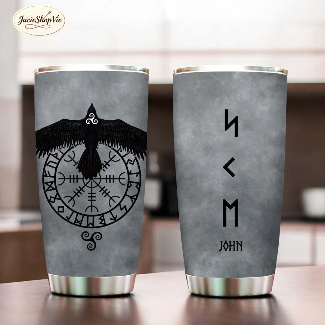Viking Raven Rune Birth Month Personalized Tumbler, Custom Norse ...