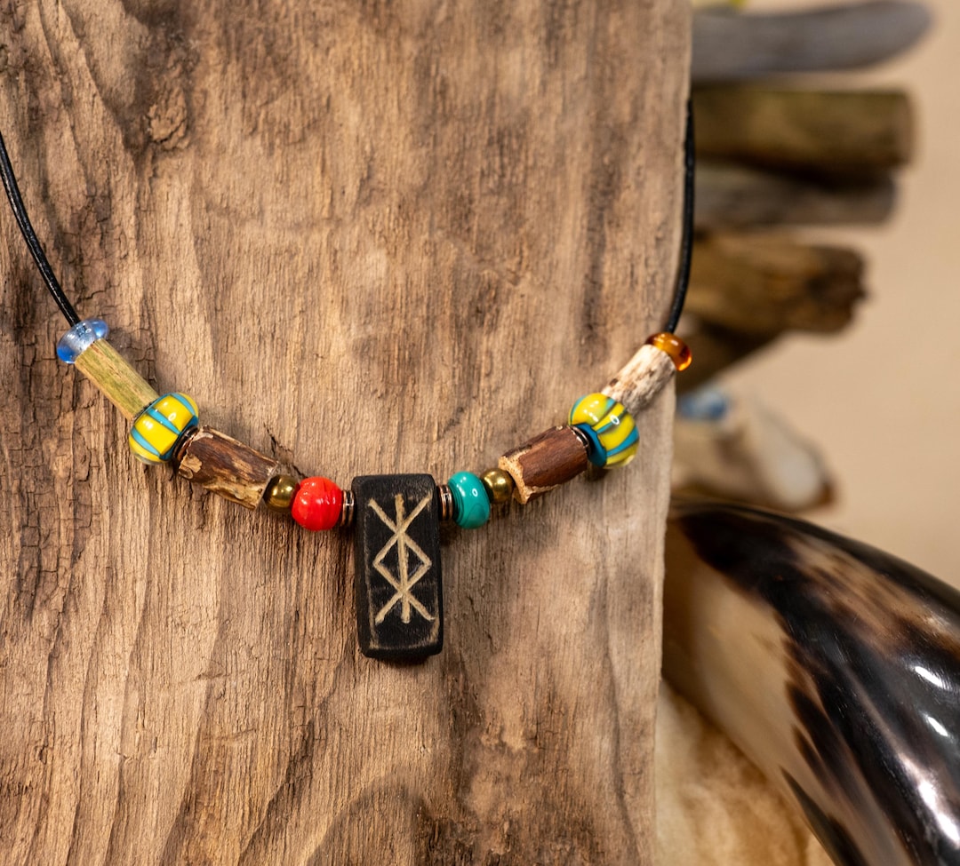 Norse Protection Rune Necklace | Handmade Flameworked Glass and Wooden ...