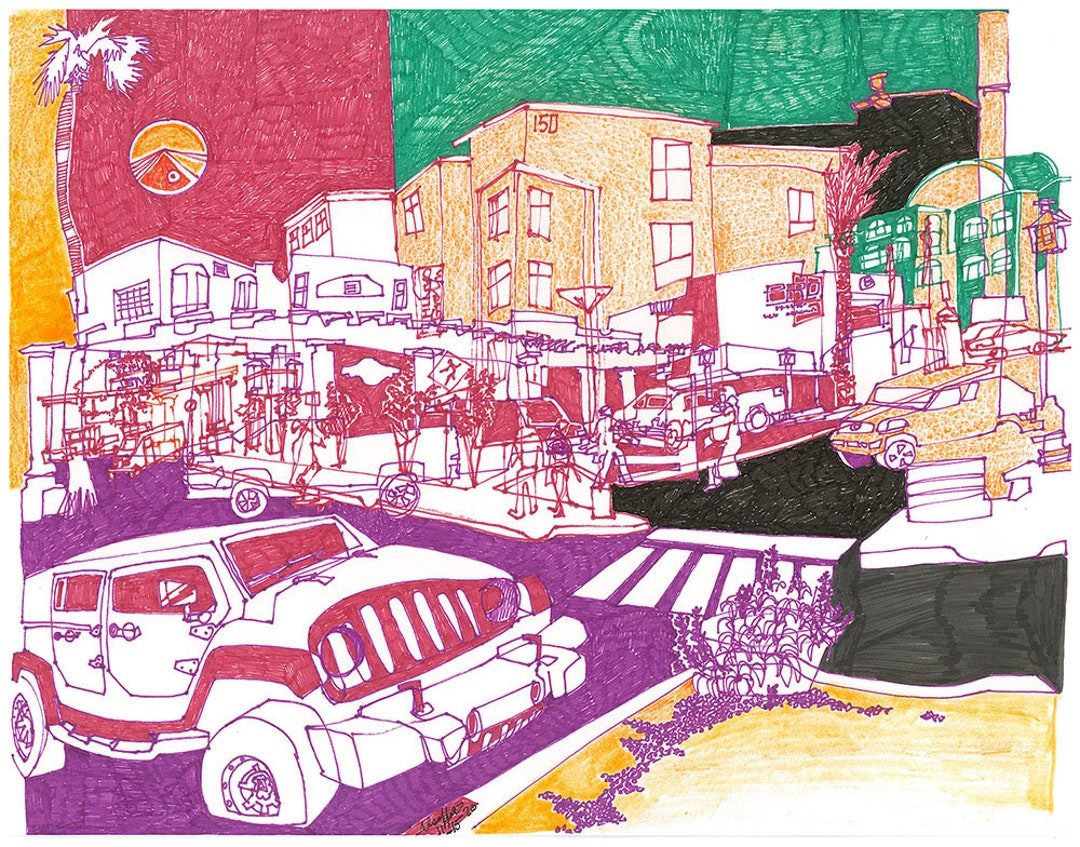 11x14 in Original Drawing, Downtown Chandler/az, on Location Drawing ...