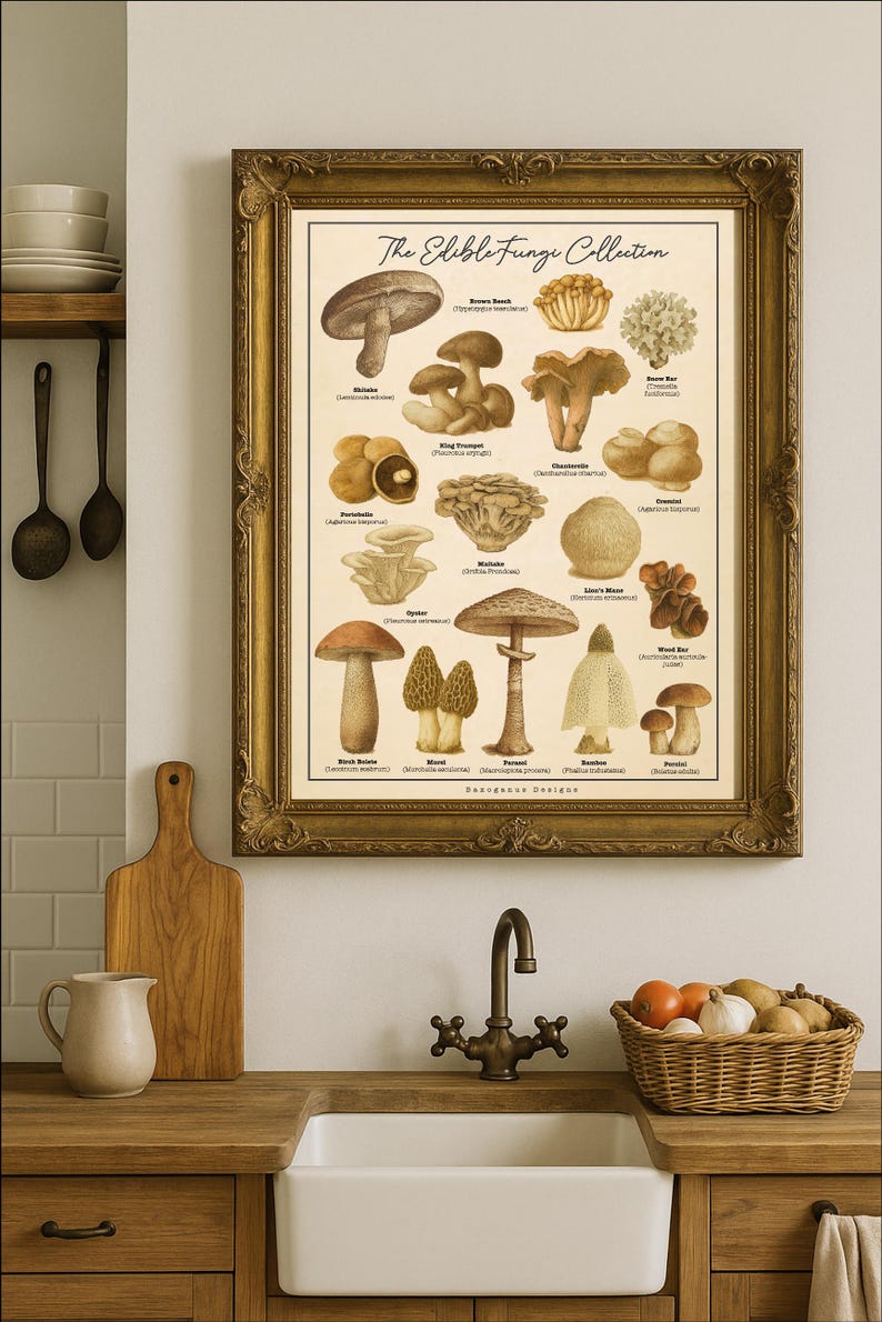 Edible Mushroom Poster: Vintage Botanical Fungi Identification Chart - Etsy