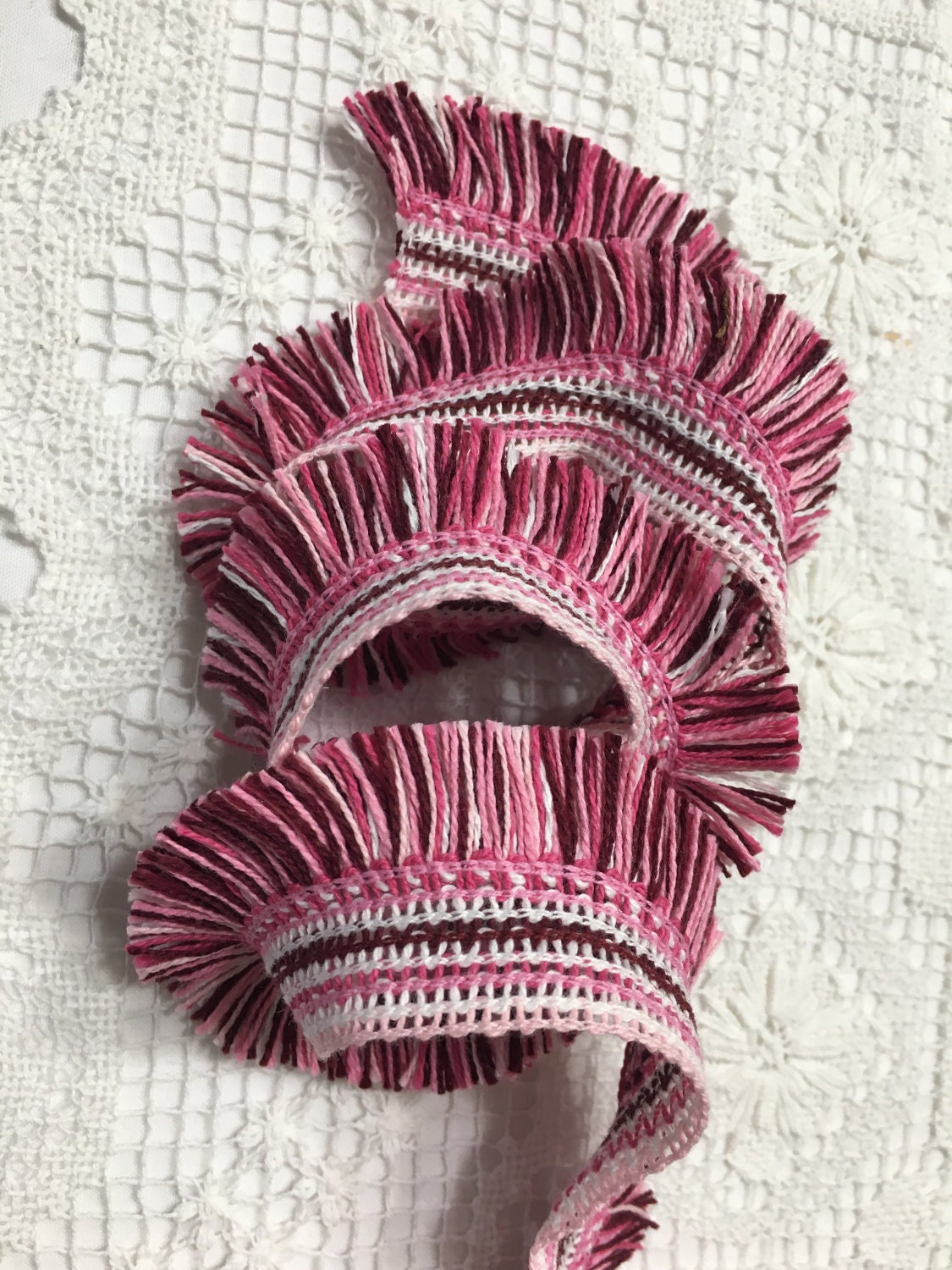 Vintage fringe Ribbon Embroidered colorful multicolored Pink | Etsy