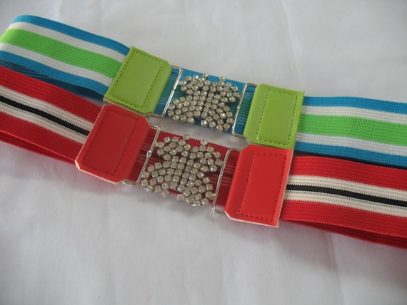 ELASTIC GIRLS BELTS with Butterfly Rhinestone Buckle - Gem