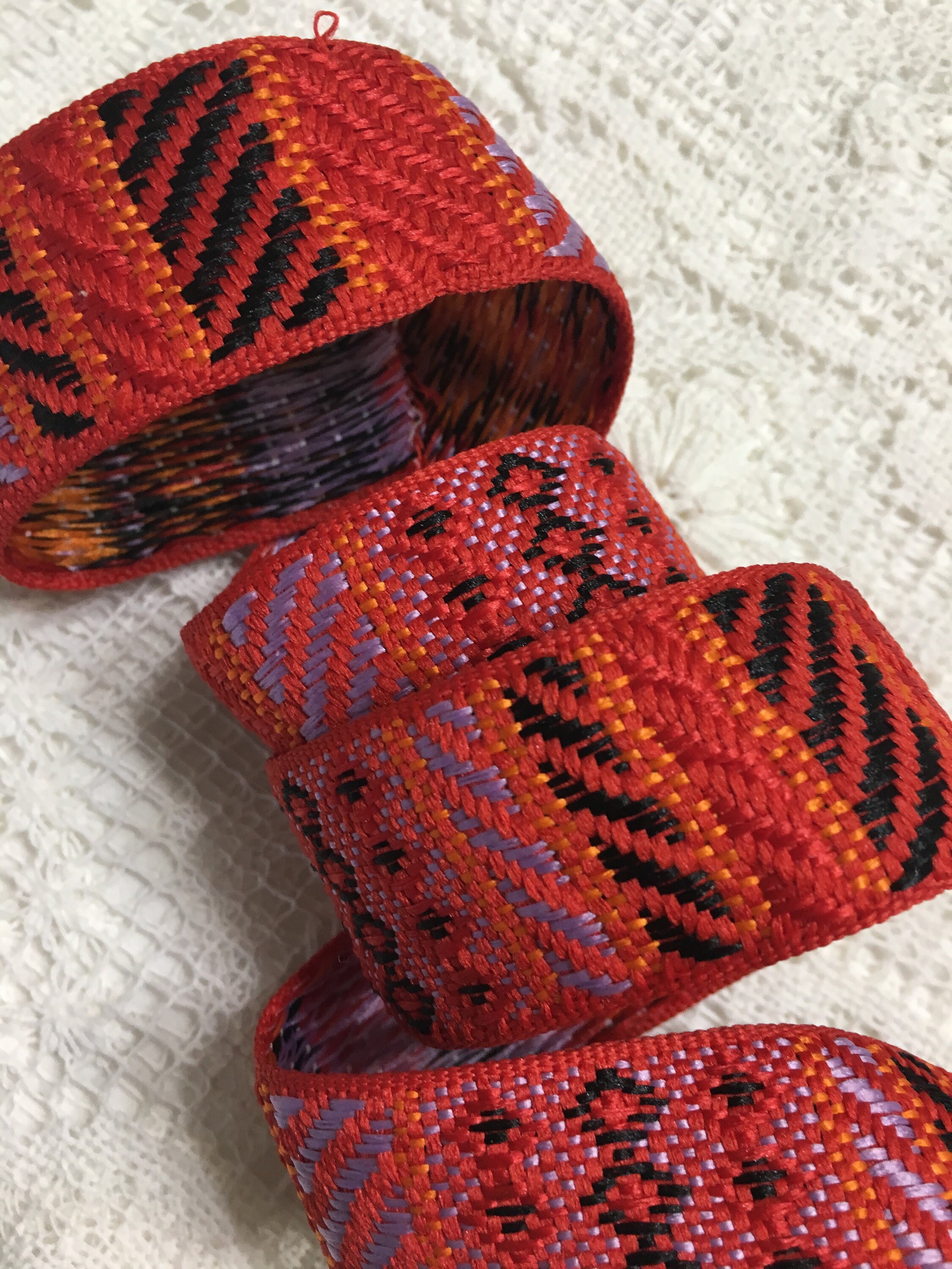 2 Yard Geometric Woven Aztec RED Ribbon Trim | Etsy