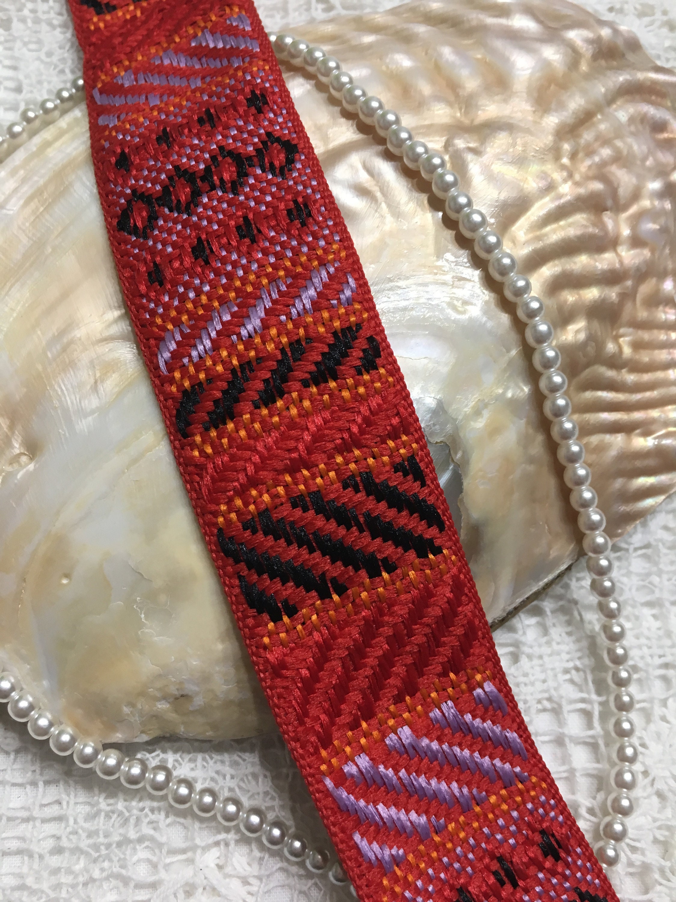 2 Yard Geometric Woven Aztec RED Ribbon Trim | Etsy